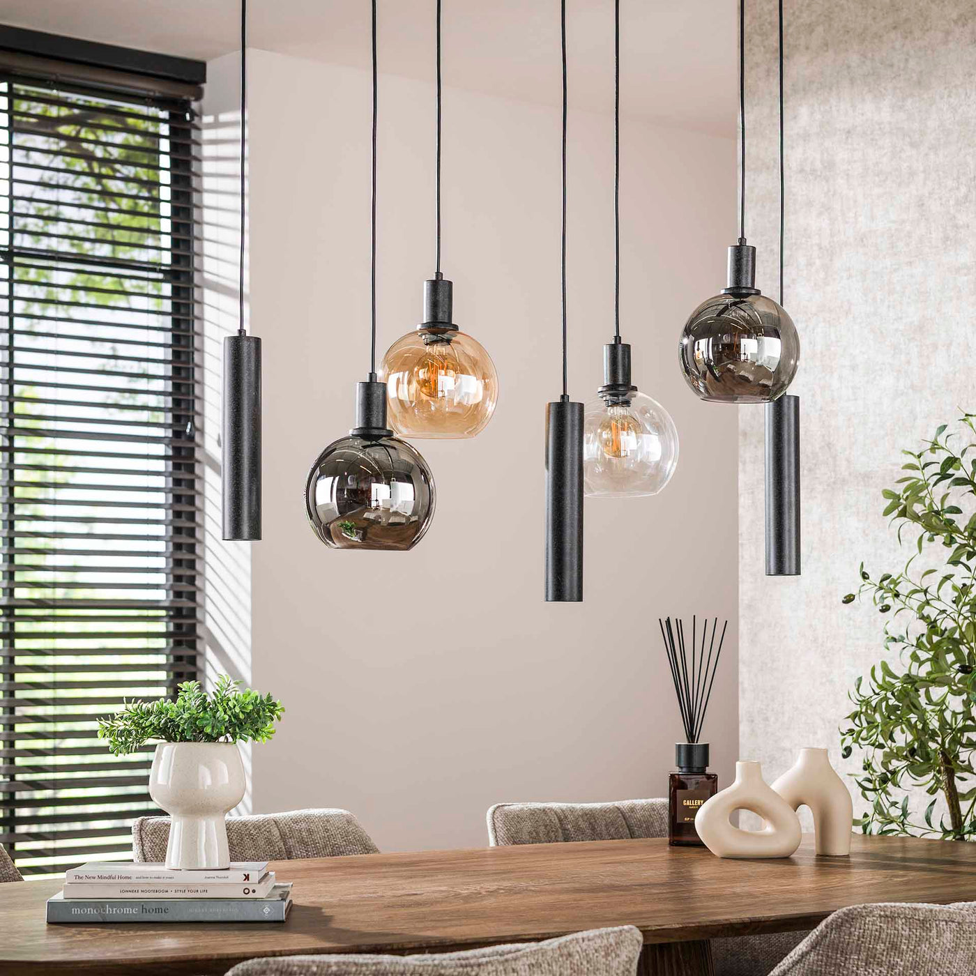Hanglamp Luneo - 7-lichts - Amber Mix - Glas - Met Spots